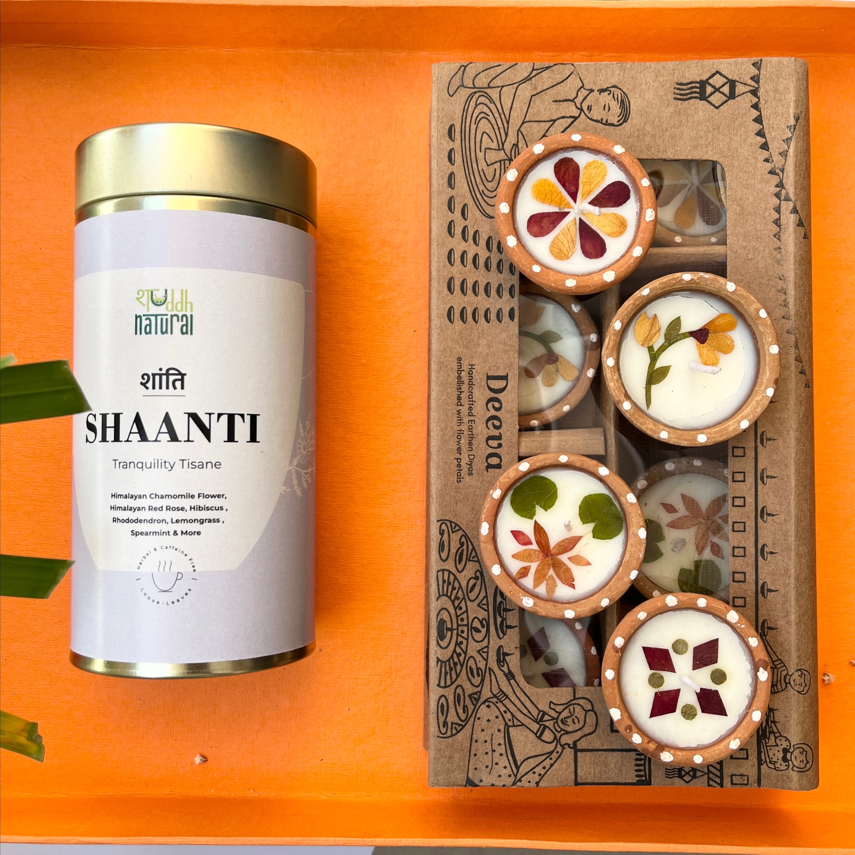 Festive Diwali Gift Hamper | Tea | Soy Wax Diya Set of 8 | Pack of 3 – Shuddh Natural India